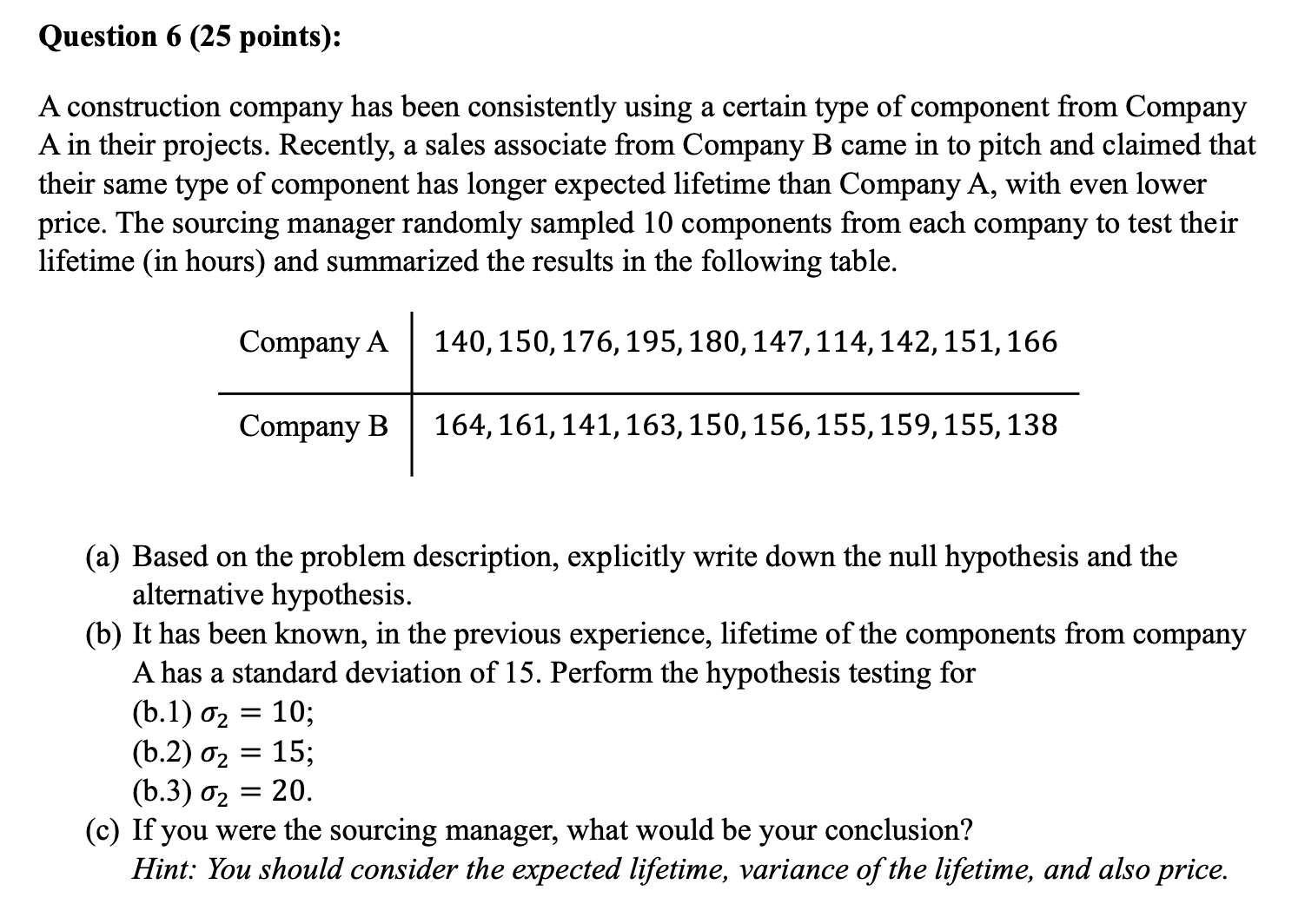 Solved Question 6 (25 ﻿points):A construction company has | Chegg.com
