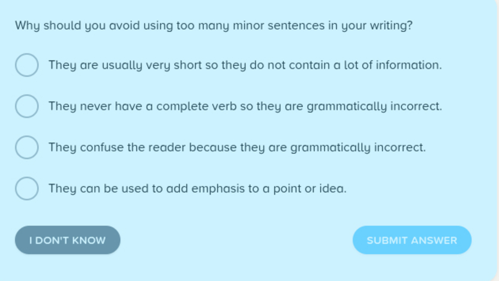 Solved Why should you avoid using too many minor sentences | Chegg.com