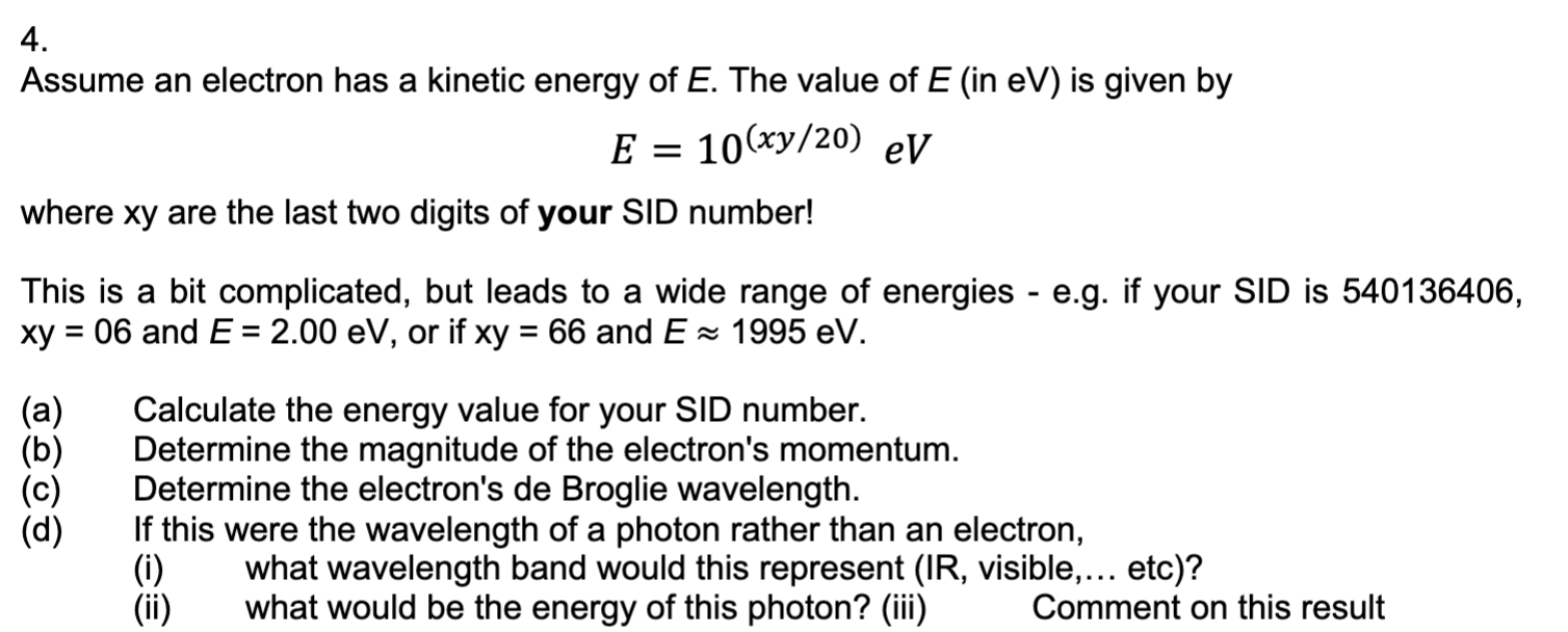 Solved Assume an electron has a kinetic energy of E. ﻿The | Chegg.com
