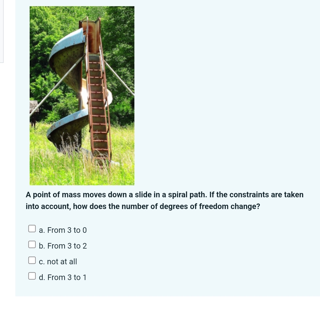 Solved A point of mass moves down a slide in a spiral path. | Chegg.com