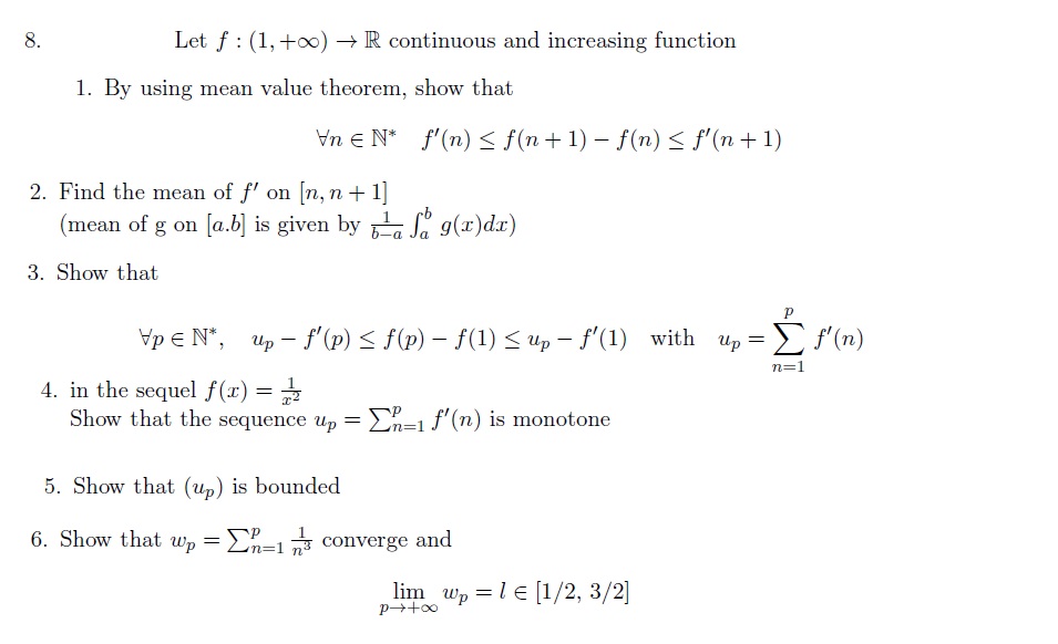 Solved Let f:(1,+∞)→R ﻿continuous and increasing functionBy | Chegg.com