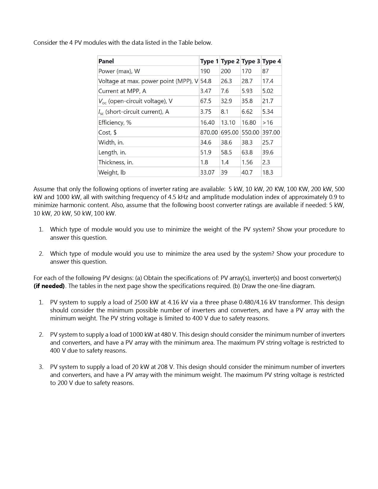 Solved Consider the 4 ﻿PV modules with the data listed in | Chegg.com