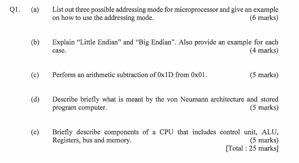 Q1. (a) ﻿List out three possible addressing mode for | Chegg.com