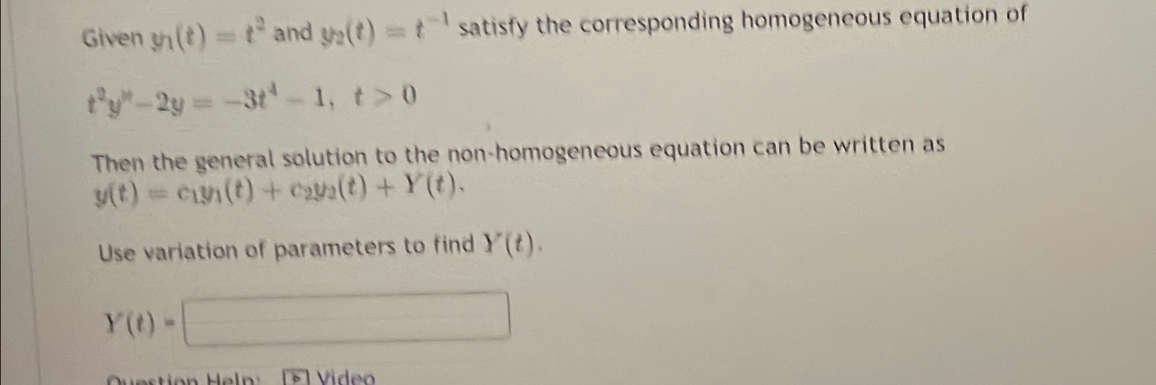 Given y1(t)=t2 ﻿and y2(t)=t-1 ﻿satisfy the | Chegg.com