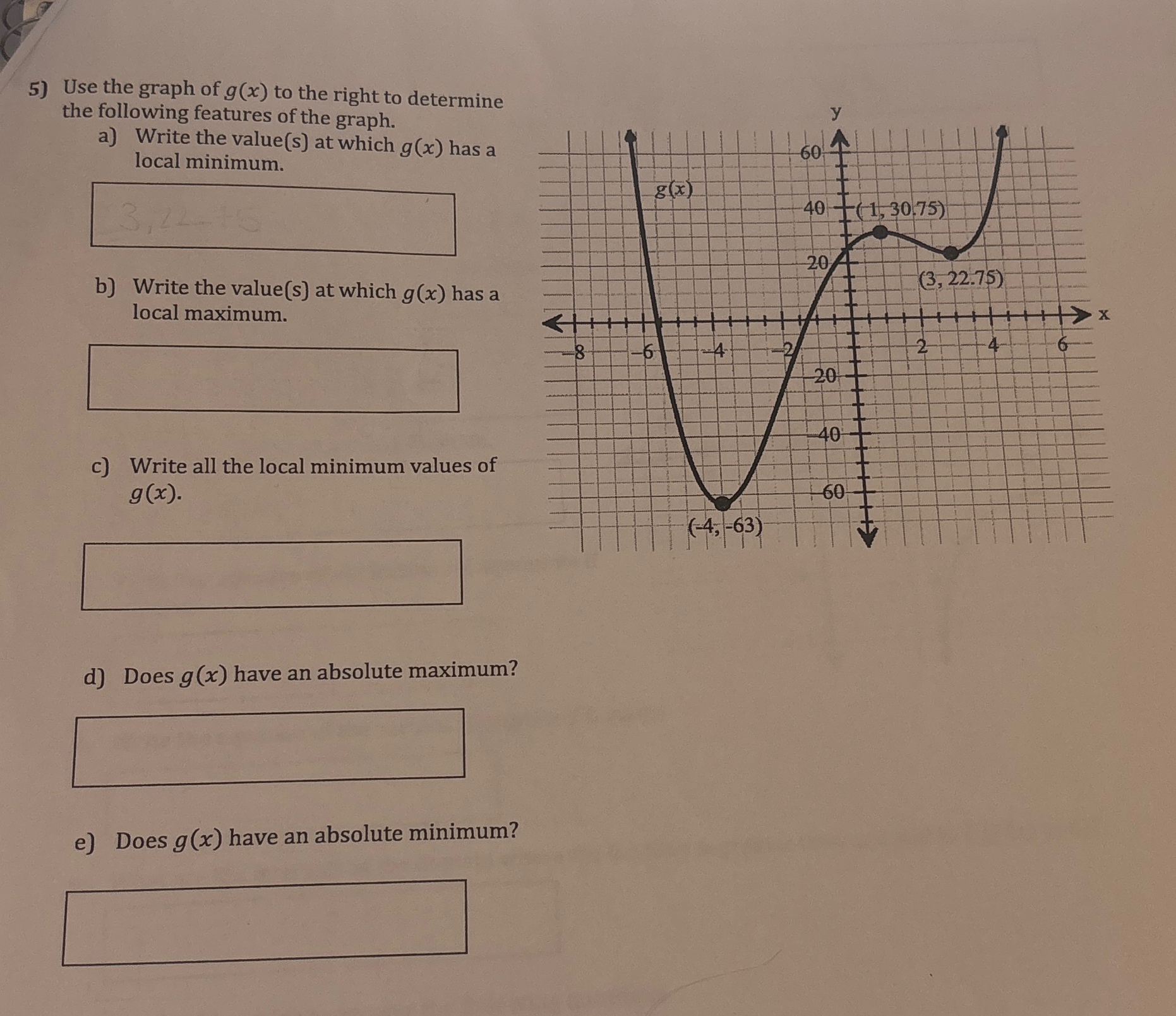 Solved Use the graph of g(x) ﻿to the right to determine the | Chegg.com
