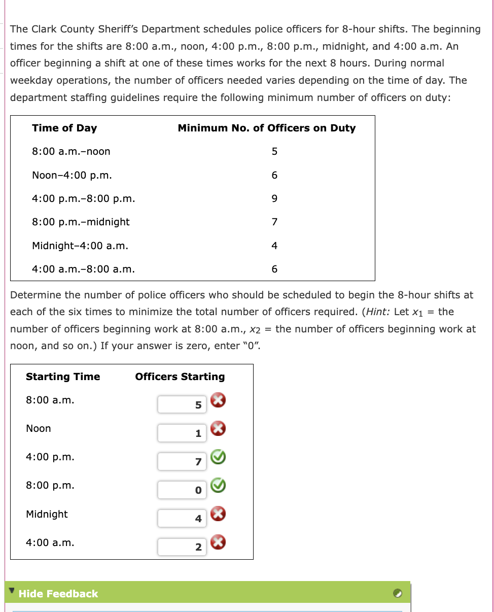 Solved The Clark County Sheriff's Department schedules | Chegg.com
