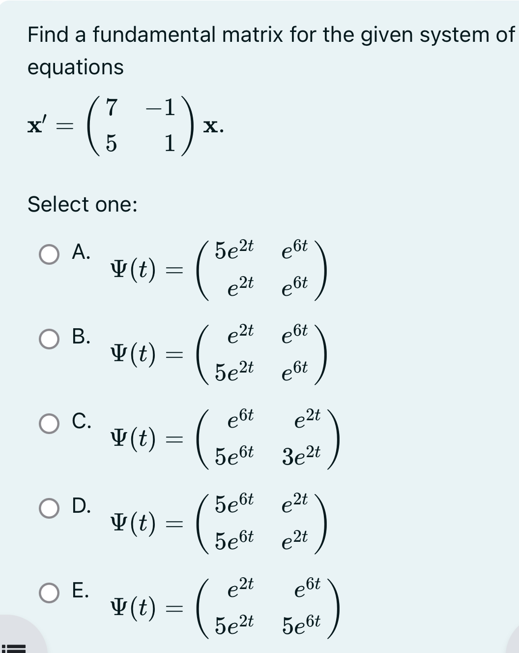Solved Find a fundamental matrix for the given system of | Chegg.com