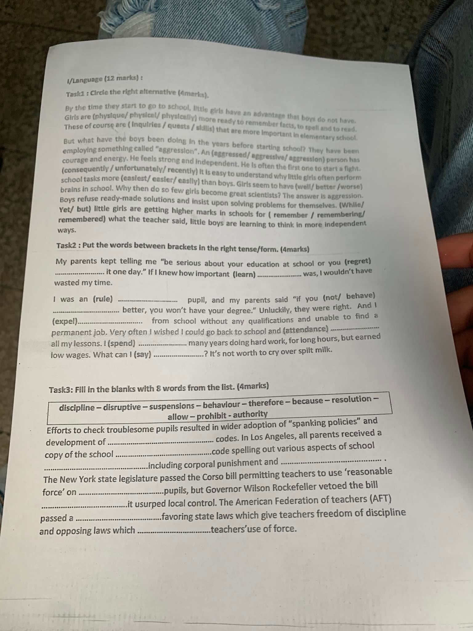 Solved 1/Language (12 ﻿marks) ﻿: Task. : Circle the right | Chegg.com