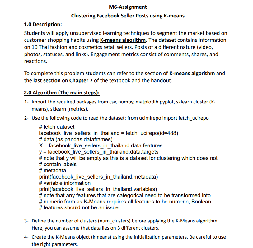 Solved M6-Assignment Clustering Facebook Seller Posts using | Chegg.com