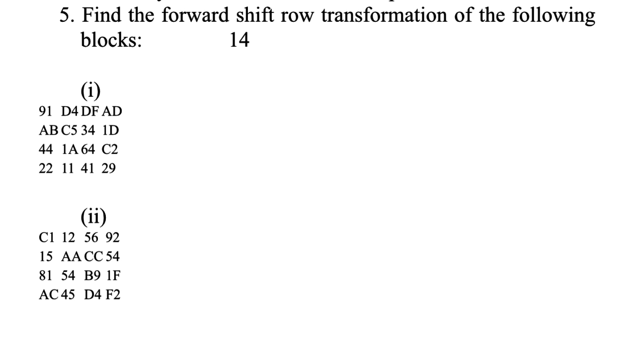 Solved Find the forward shift row transformation of the | Chegg.com