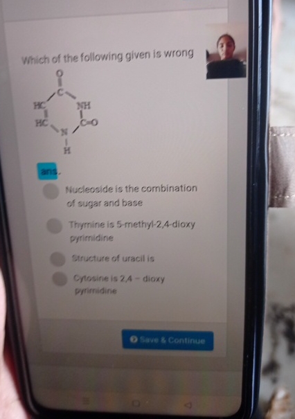 Solved Which of the following given is wrong Nucleoside is | Chegg.com