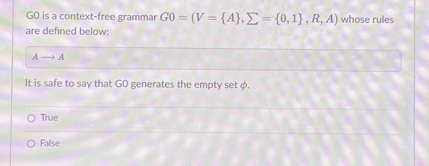 Solved G0 ﻿is a context-free grammar )={A},Σ=({0,1},R,A | Chegg.com