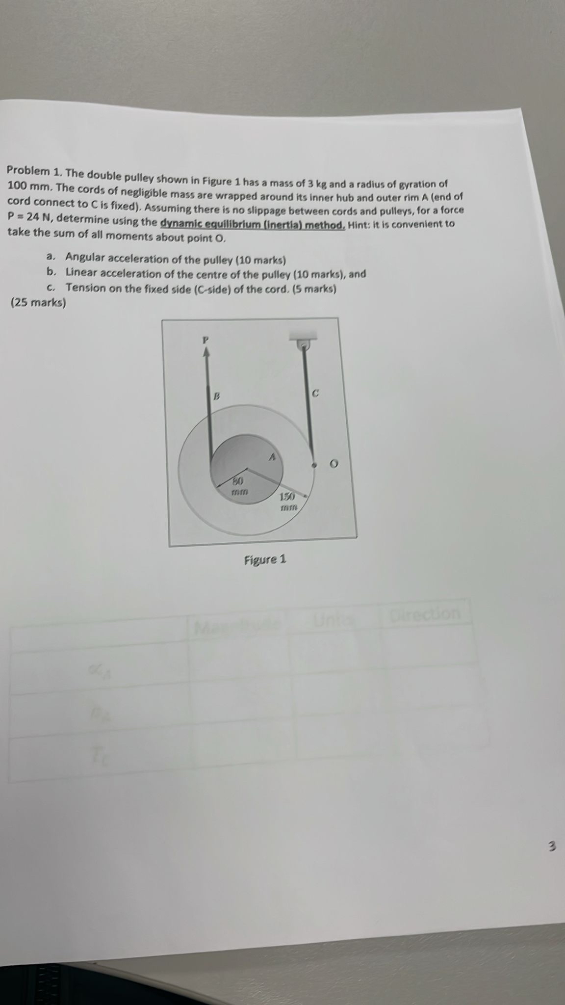 Solved Problem 1. ﻿The double pulley shown in Figure 1 ﻿has | Chegg.com