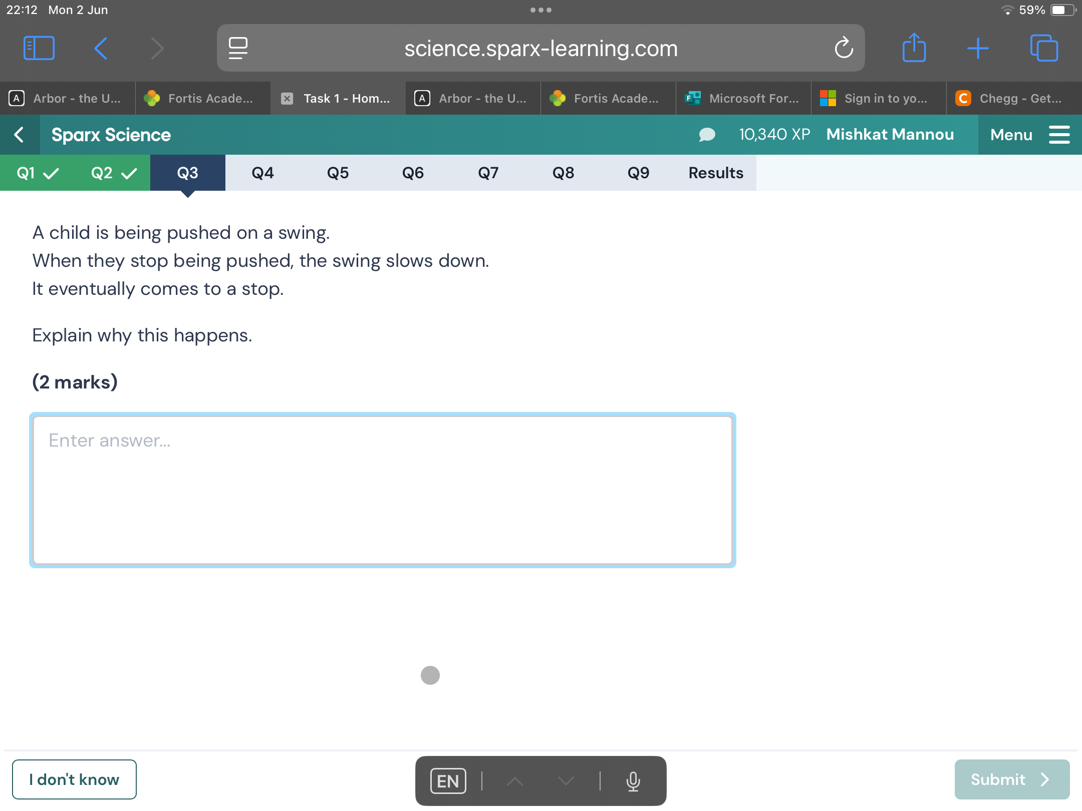 Solved A child is being pushed on a swing. When they stop | Chegg.com