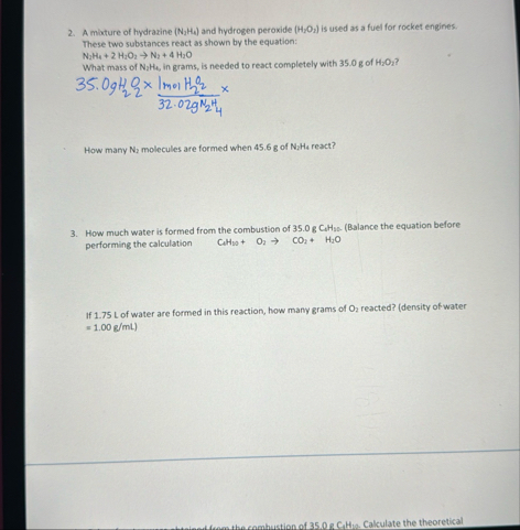 Solved A miature of hydraxine (N2H4) ﻿and hydrogen peroxide | Chegg.com