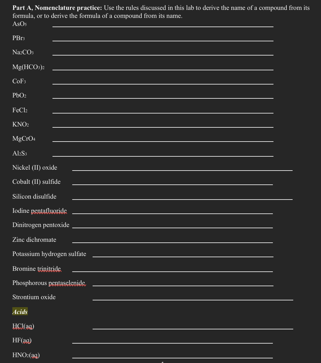 Part A, ﻿Nomenclature practice: Use the rules | Chegg.com