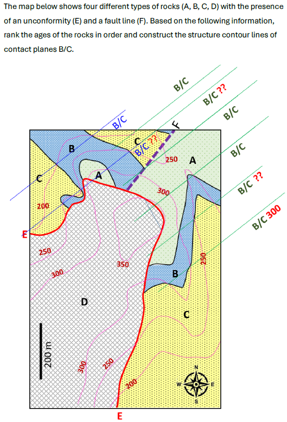 Solved The map below shows four different types of rocks (A, | Chegg.com