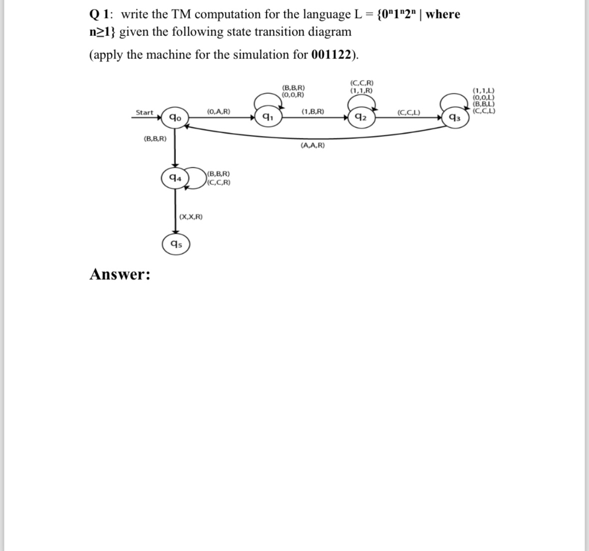 Solved Q 1: write the TM computation for the language |):} | Chegg.com