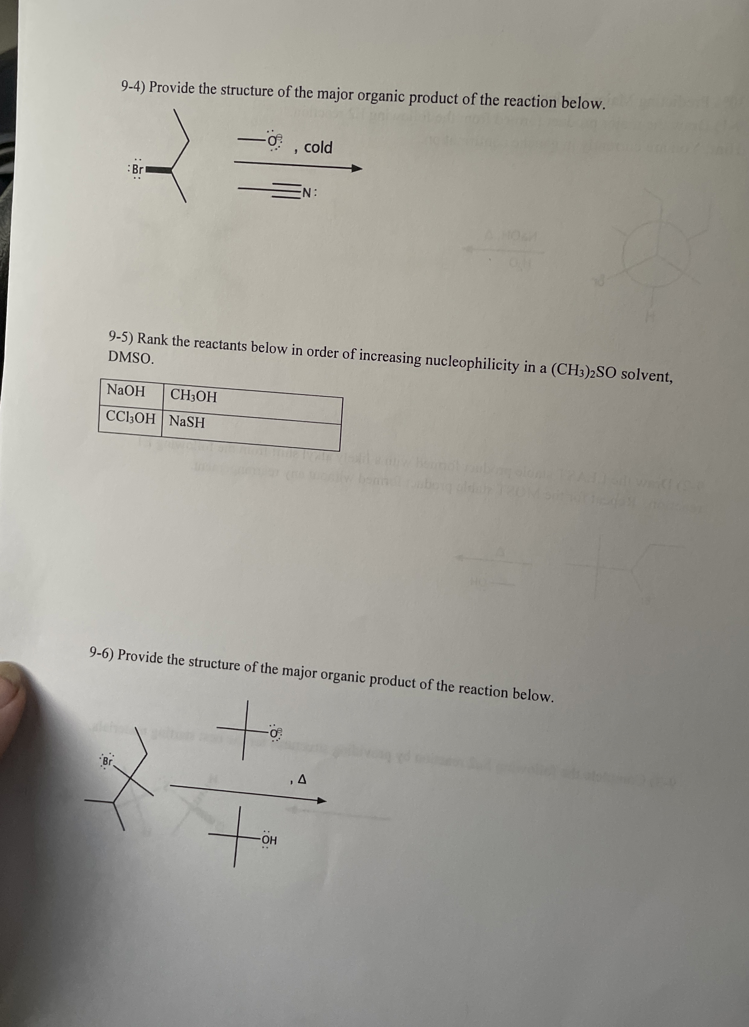Solved 9-4) ﻿Provide the structure of the major organic | Chegg.com