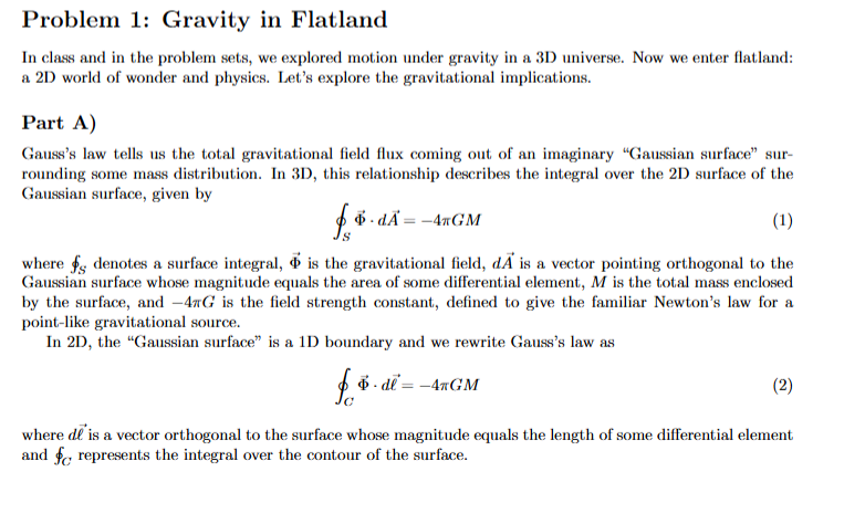 Solved Problem 1: Gravity in FlatlandIn class and in the | Chegg.com