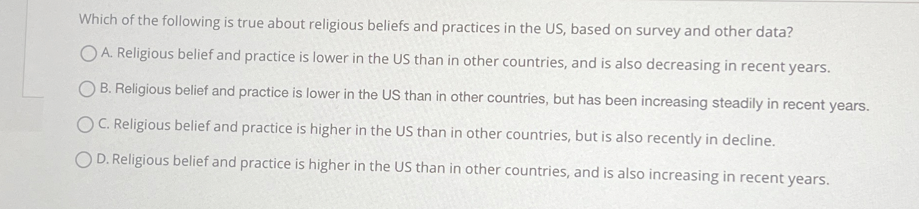 Solved Which of the following is true about religious | Chegg.com