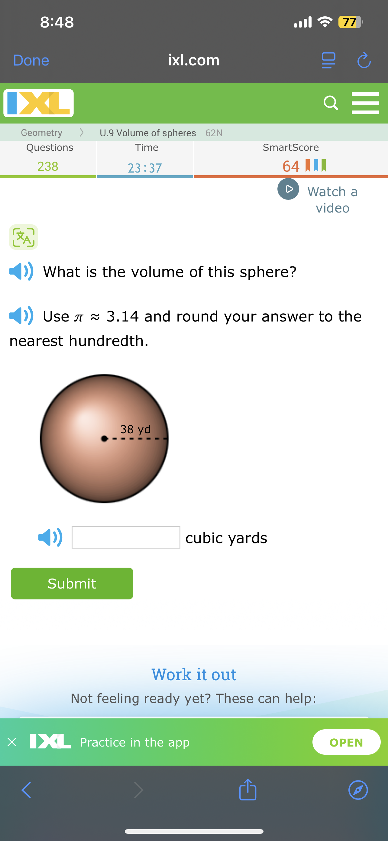 Solved What is the volume of this sphere？ ﻿Use \( \pi | Chegg.com