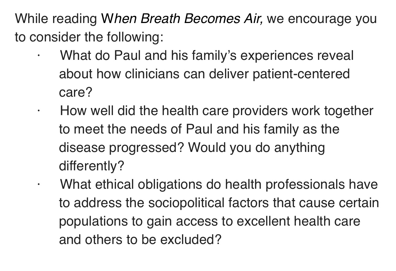 Solved While reading When Breath Becomes Air, we encourage | Chegg.com