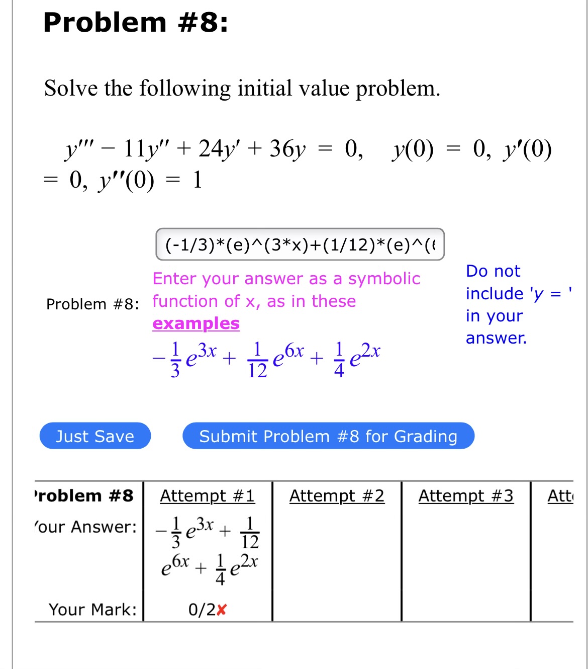 Solved Problem #8:Solve the following initial value | Chegg.com