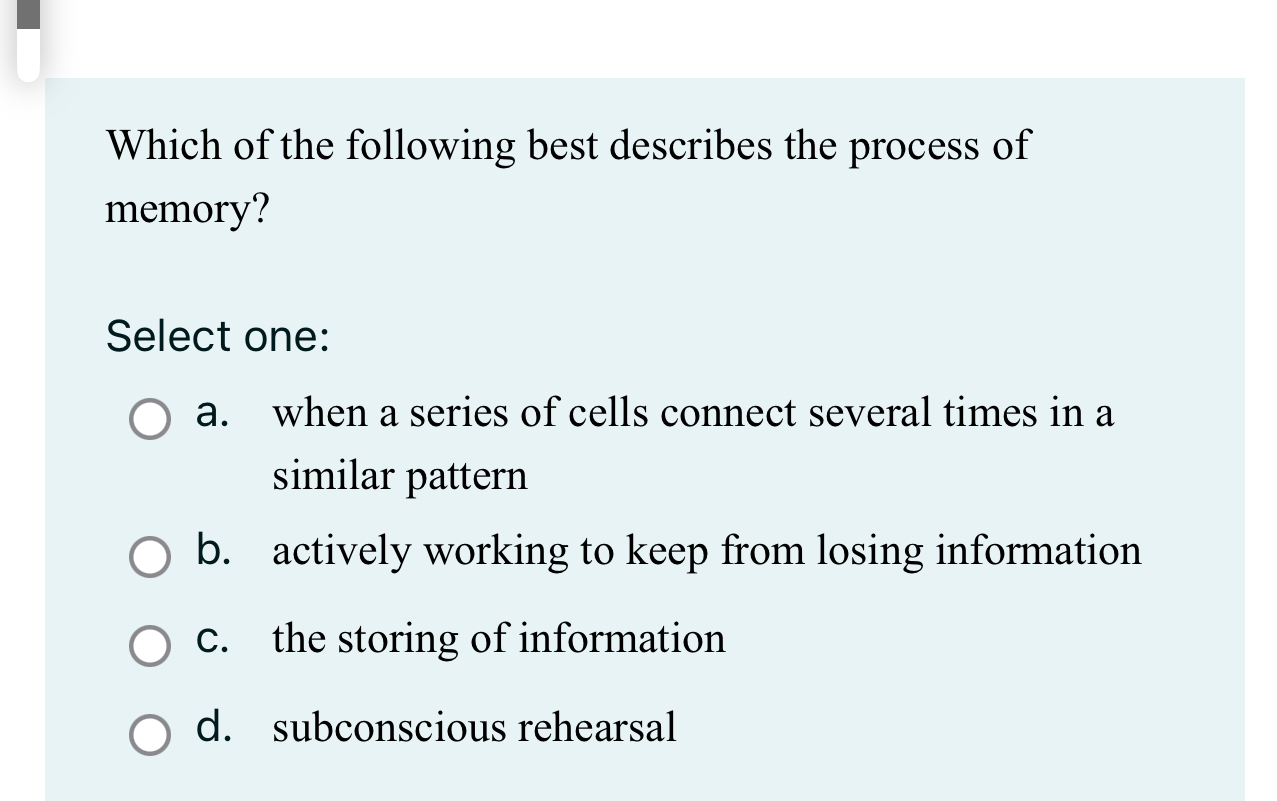 Solved Which of the following best describes the process of | Chegg.com
