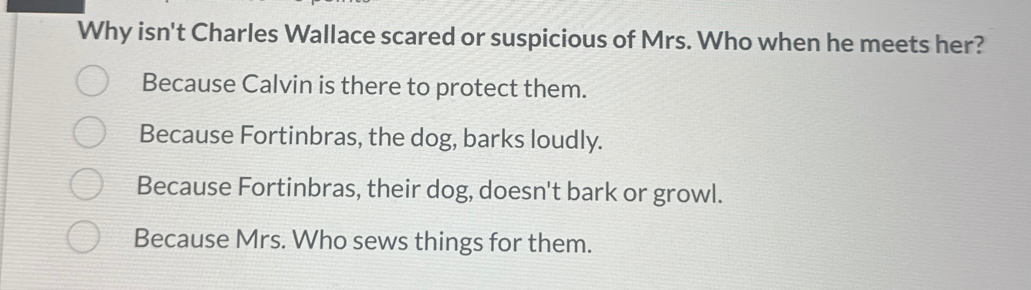 Solved Why isn't Charles Wallace scared or suspicious of | Chegg.com