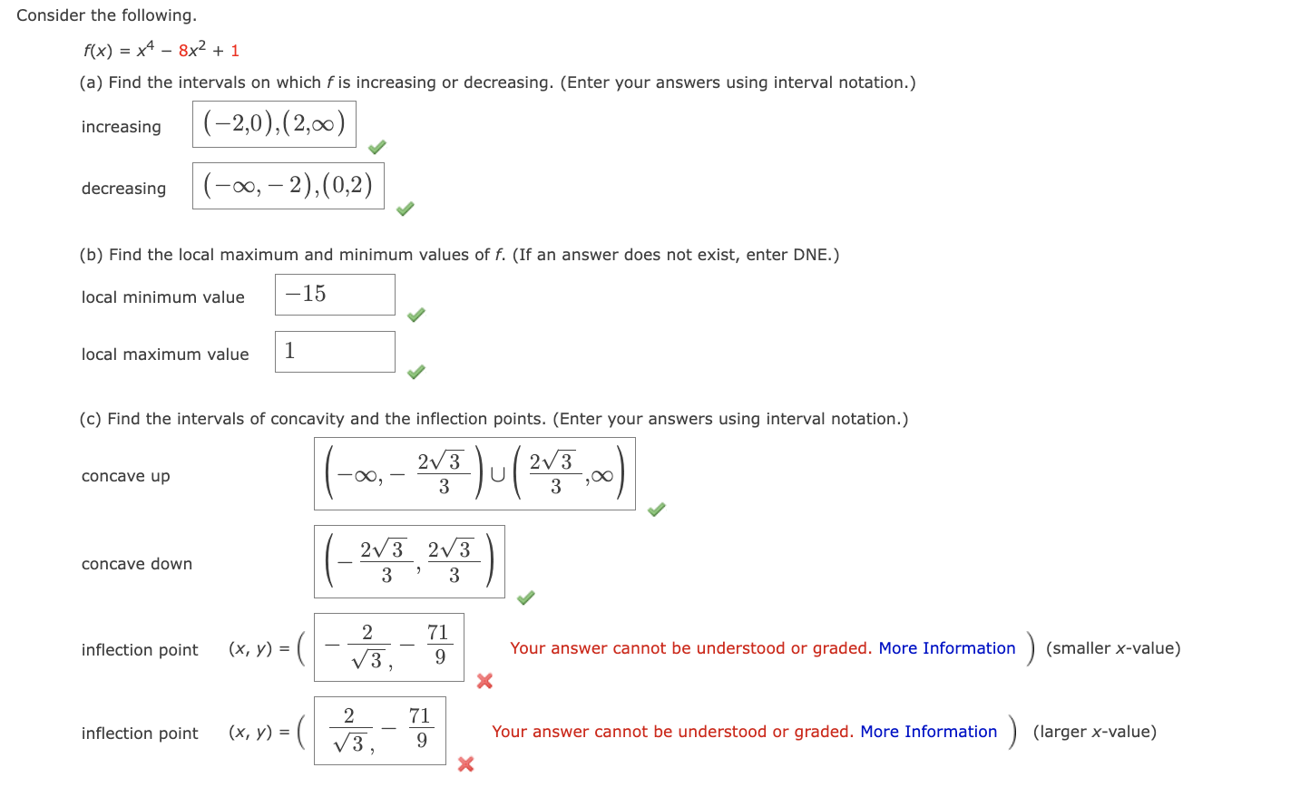 Solved Consider the following.f(x)=x4-8x2+1(a) ﻿Find the | Chegg.com
