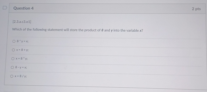 Solved Question 42 ﻿pts[2.3.a.c3.01]Which of the following | Chegg.com