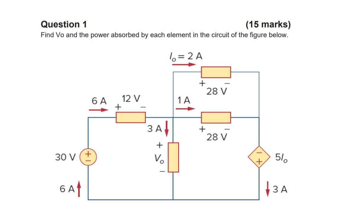 Solved Find Vo and the power absorbed by each element in the | Chegg.com