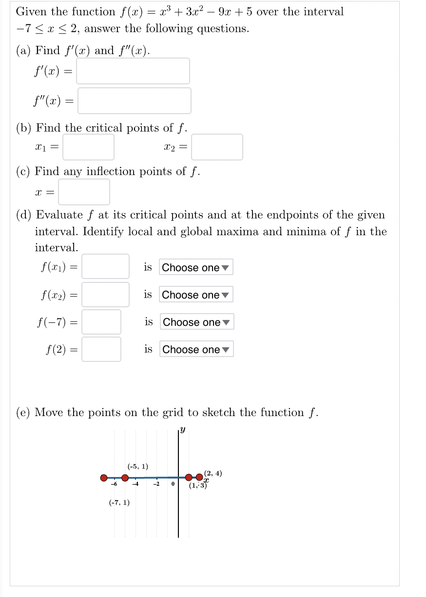 Solved Given the function f(x)=x3+3x2-9x+5 ﻿over the | Chegg.com