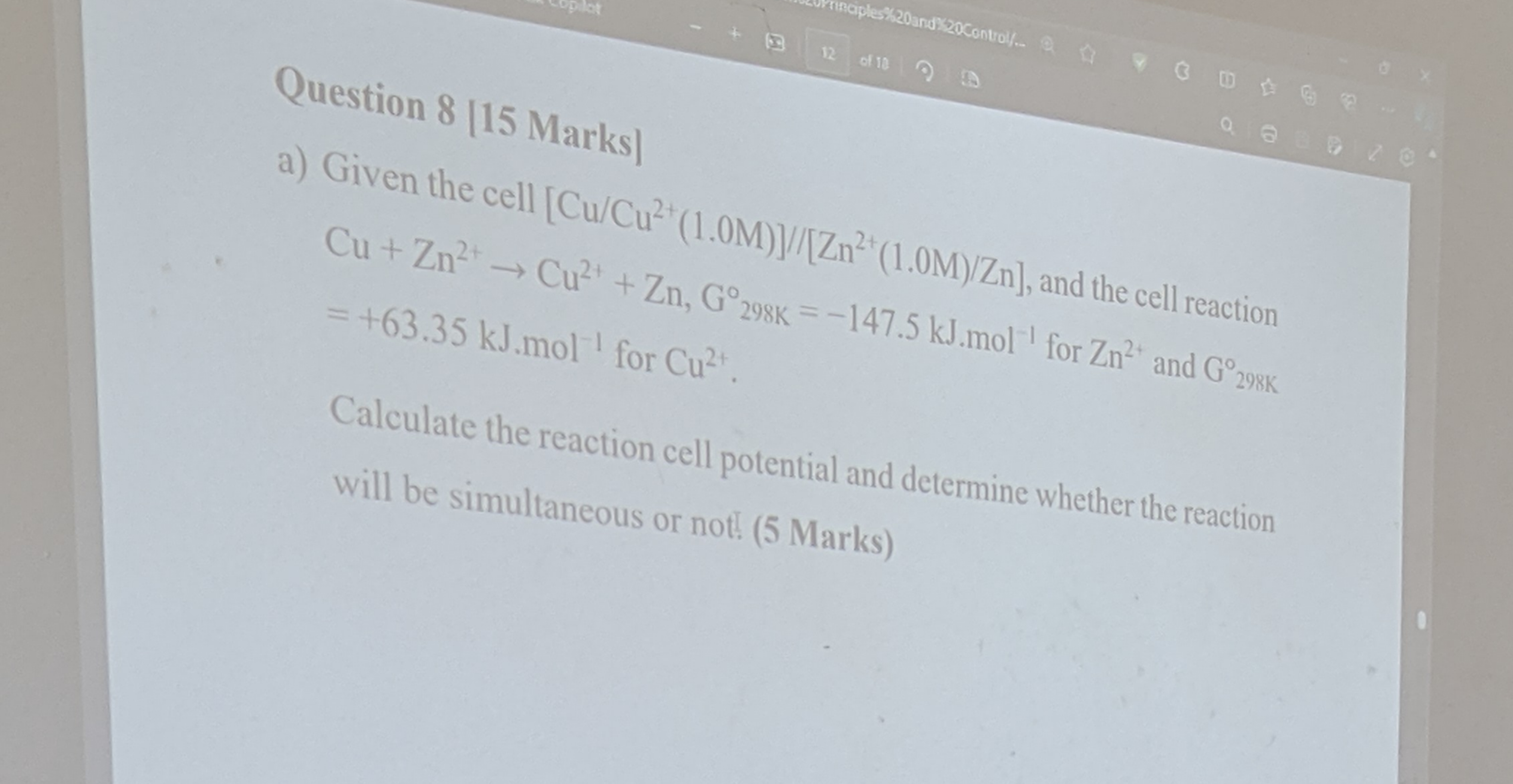 Solved Question 8 [15 ﻿Marks] ﻿a) ﻿Given the cell | Chegg.com