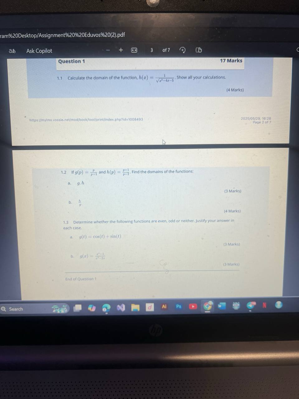 Solved code class="asciimath">1.1 ﻿Calculate the domain of | Chegg.com