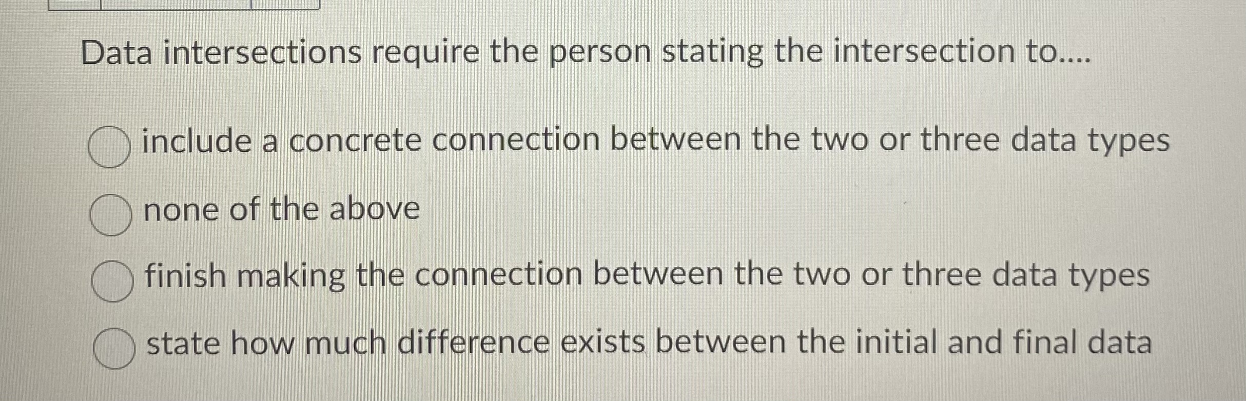 Solved Data intersections require the person stating the | Chegg.com