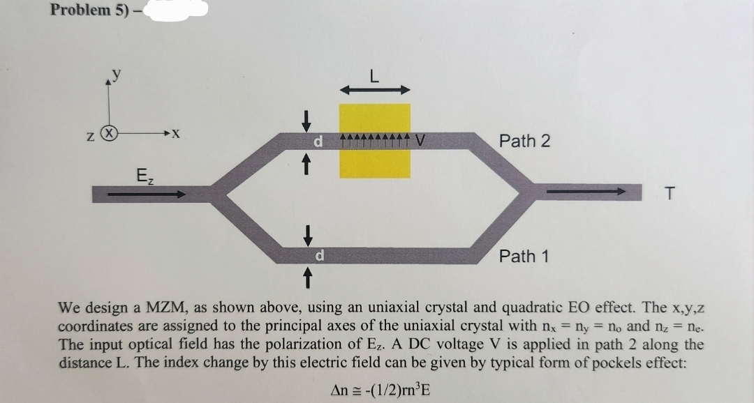 Solved Problem 5) -We design a MZM, ﻿as shown above, using | Chegg.com