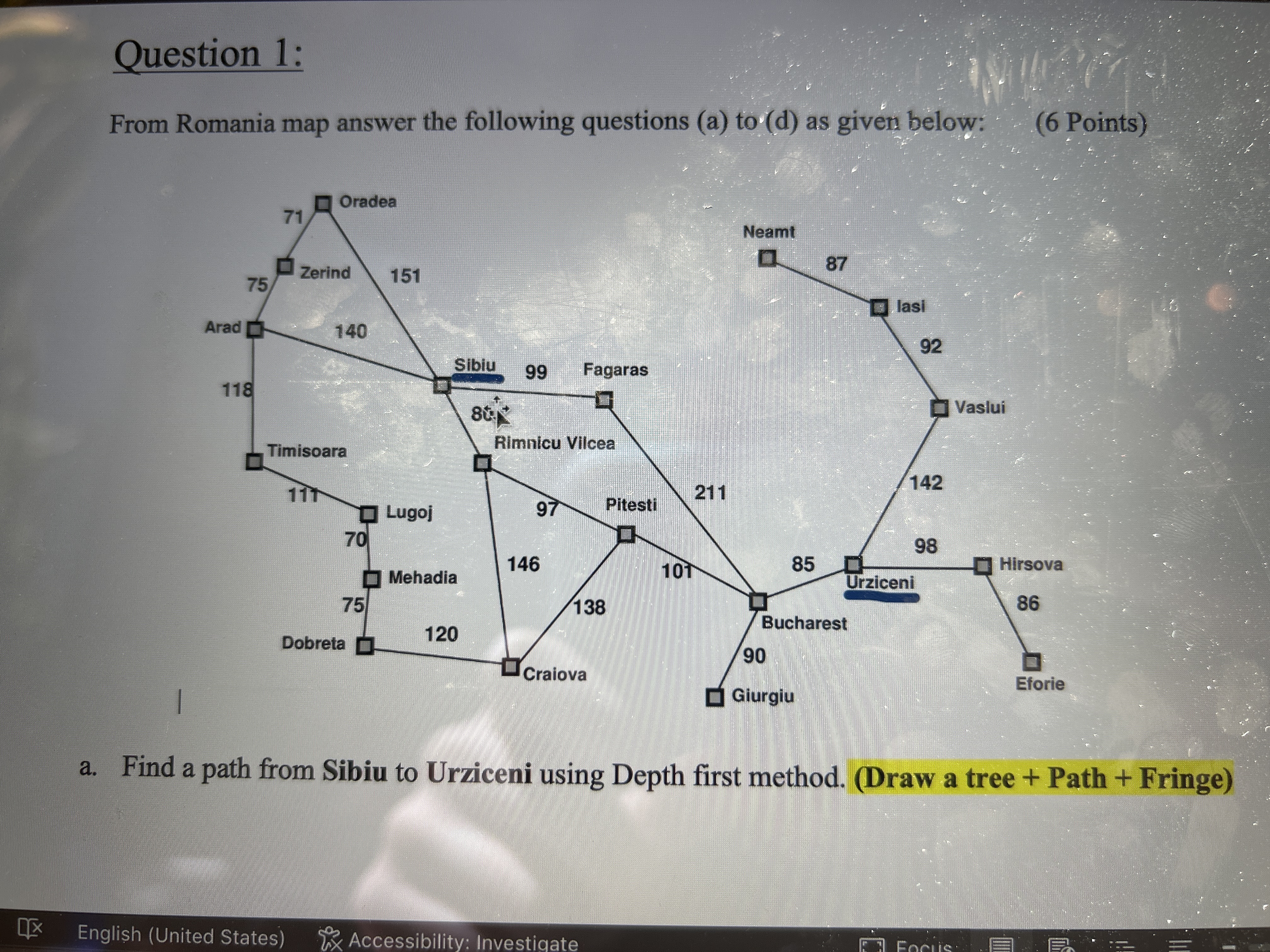 Solved Question 1: From Romania map answer the following | Chegg.com