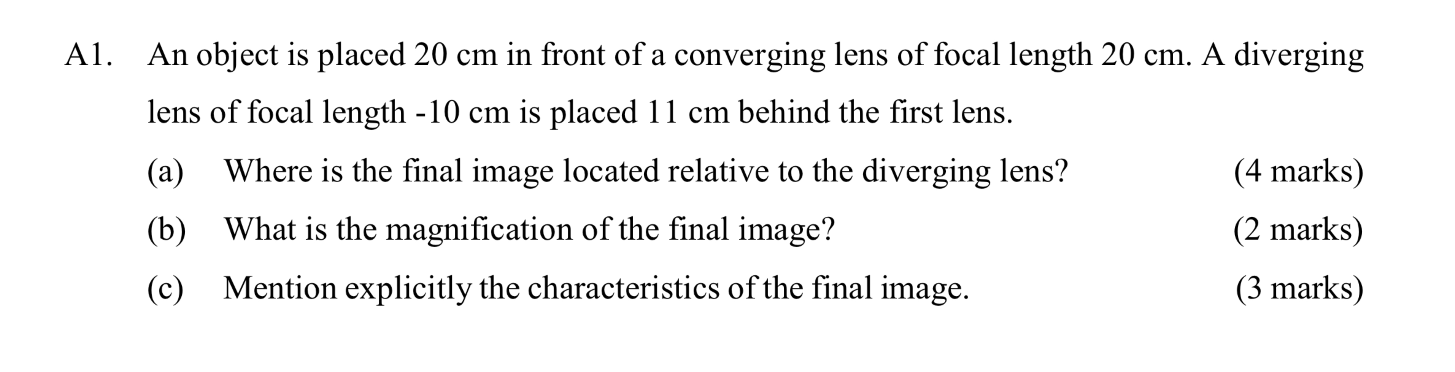 Solved A1. ﻿An object is placed 20cm ﻿in front of a | Chegg.com