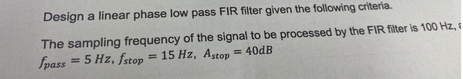 Solved Design a linear phase low pass FIR filter given the | Chegg.com