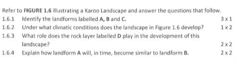 Solved Refer to FIGURE 1.6 ﻿illustrating a Karoo Landscape | Chegg.com