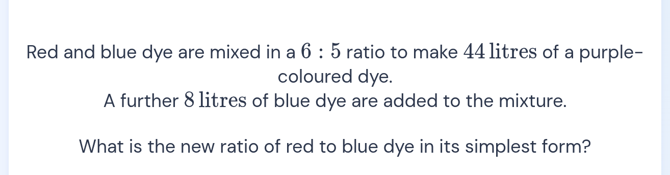 Solved Red and blue dye are mixed in a \( 6: 5 \) ﻿ratio to | Chegg.com