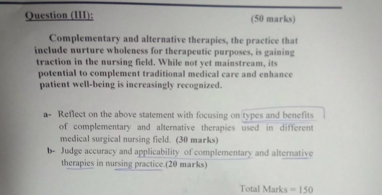 Solved Question (III): (50 ﻿marks) ﻿Complementary and | Chegg.com
