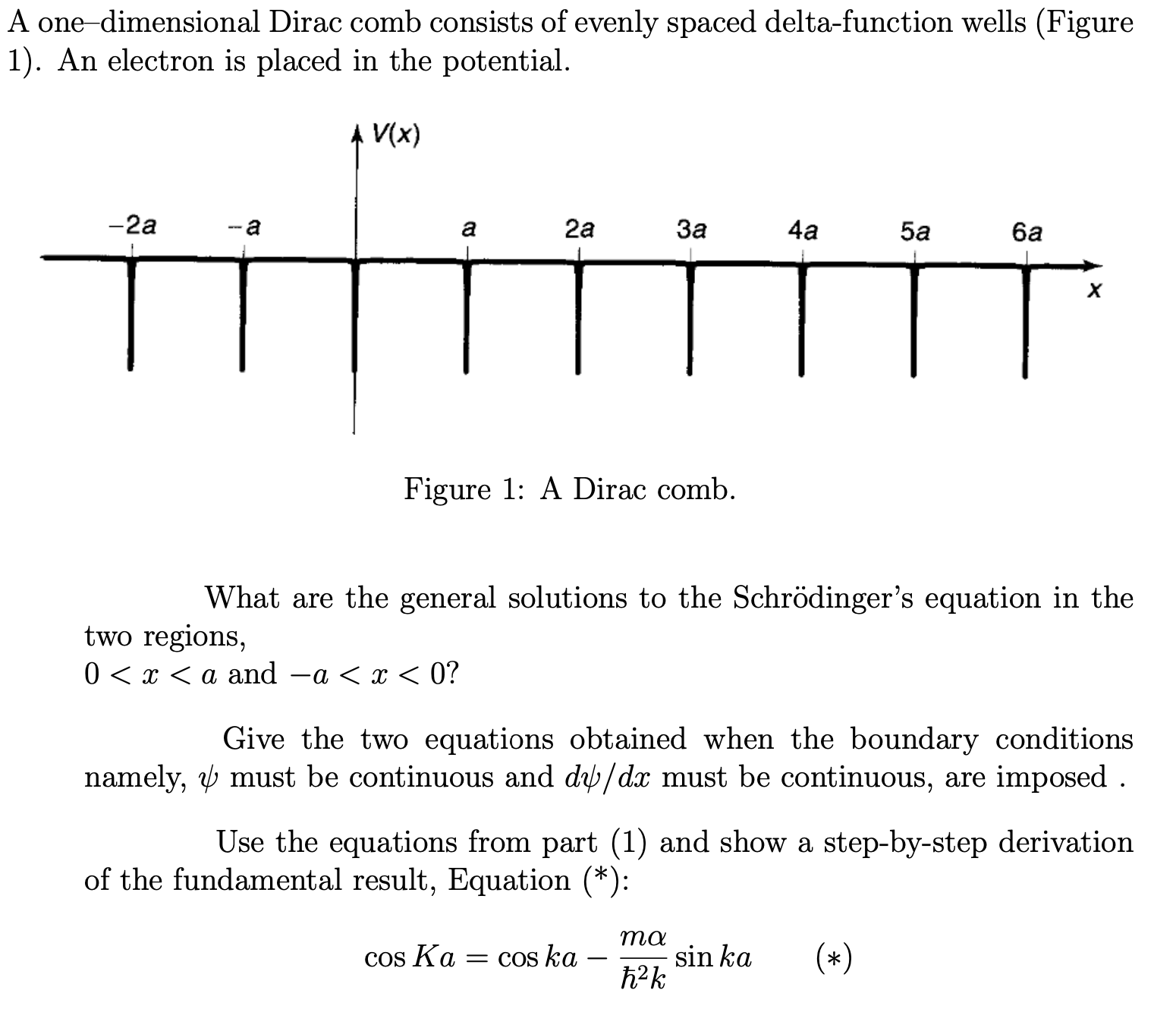 A one-dimensional Dirac comb consists of evenly | Chegg.com