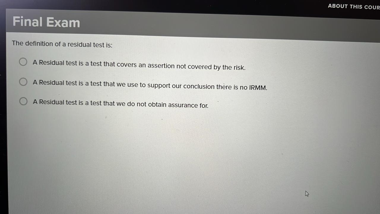 Solved The definition of a residual test is: A Residual test | Chegg.com