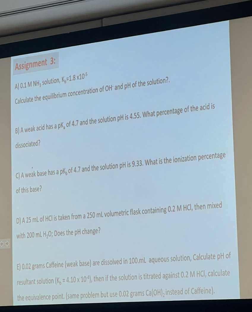 Solved Assignment 3:A) 0.1MNH3 ﻿solution, | Chegg.com