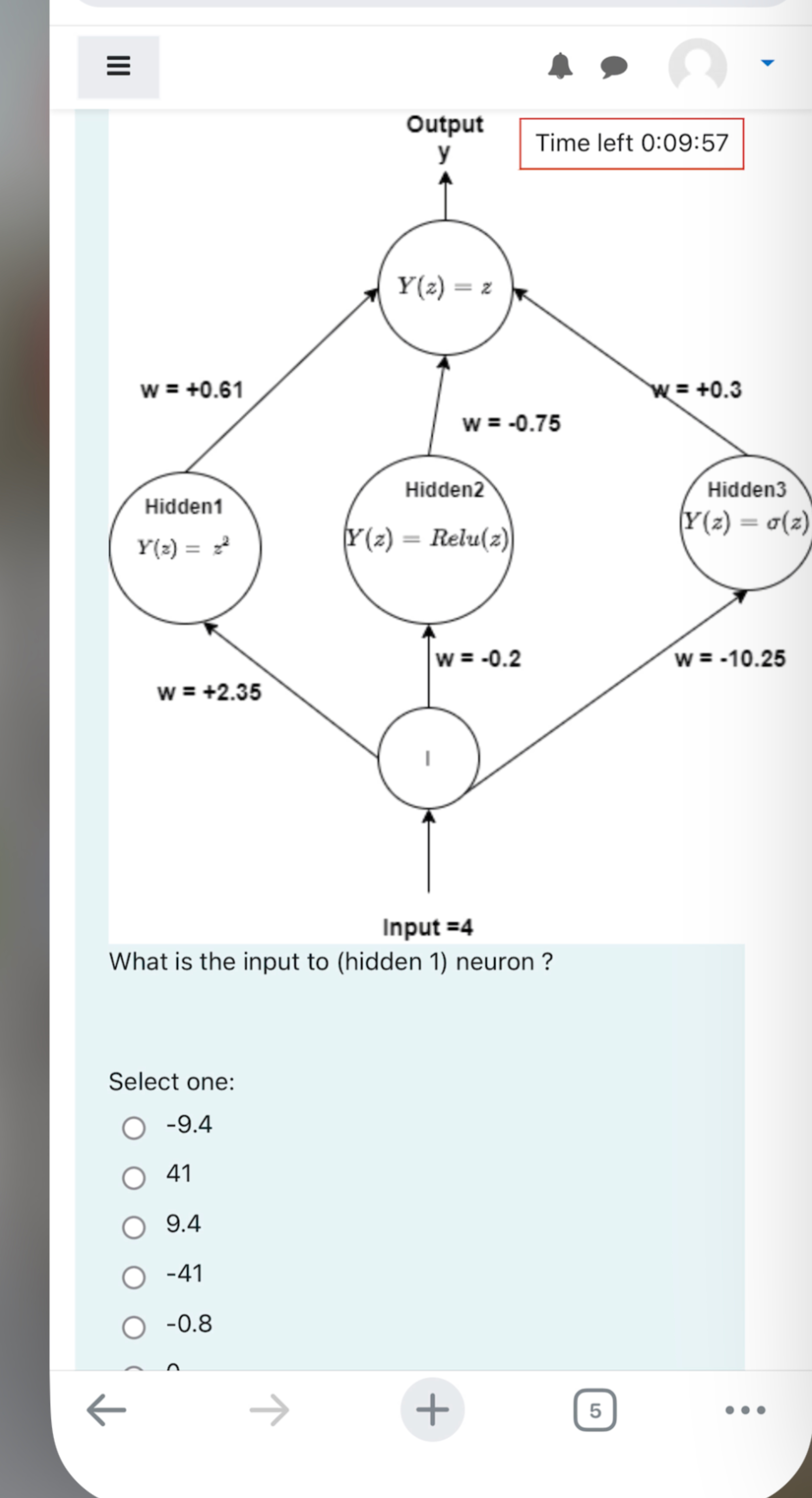 Solved What is the input to (hidden 1 ) ﻿neuron? Select one | Chegg.com