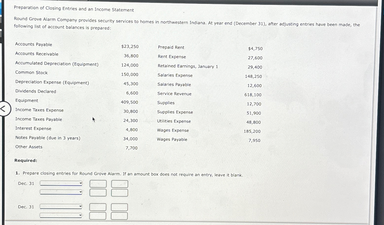 Solved Preparation of Closing Entries and an Income | Chegg.com