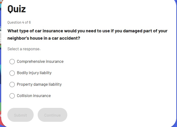 Solved Quiz Question 4 ﻿of 6 ﻿What type of car insurance | Chegg.com